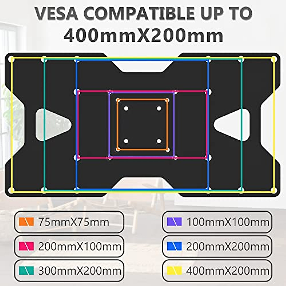 WALI VESA Adapter Plate for TV Mount, 400x200 Universal VESA Mount, Convert 75x75, 100x100mm up to 400x200mm VESA Patterns (ADP402), Black