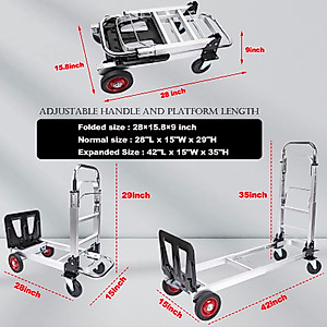 Folding Hand Truck Dolly Heavy Duty Aluminum Hand Truck with Wheels Collapsible 2 in 1 Convertible Hand Truck - 330 lbs Load Capacity, Multi-Position Hand Truck Dolly Cart with Telescoping Handle