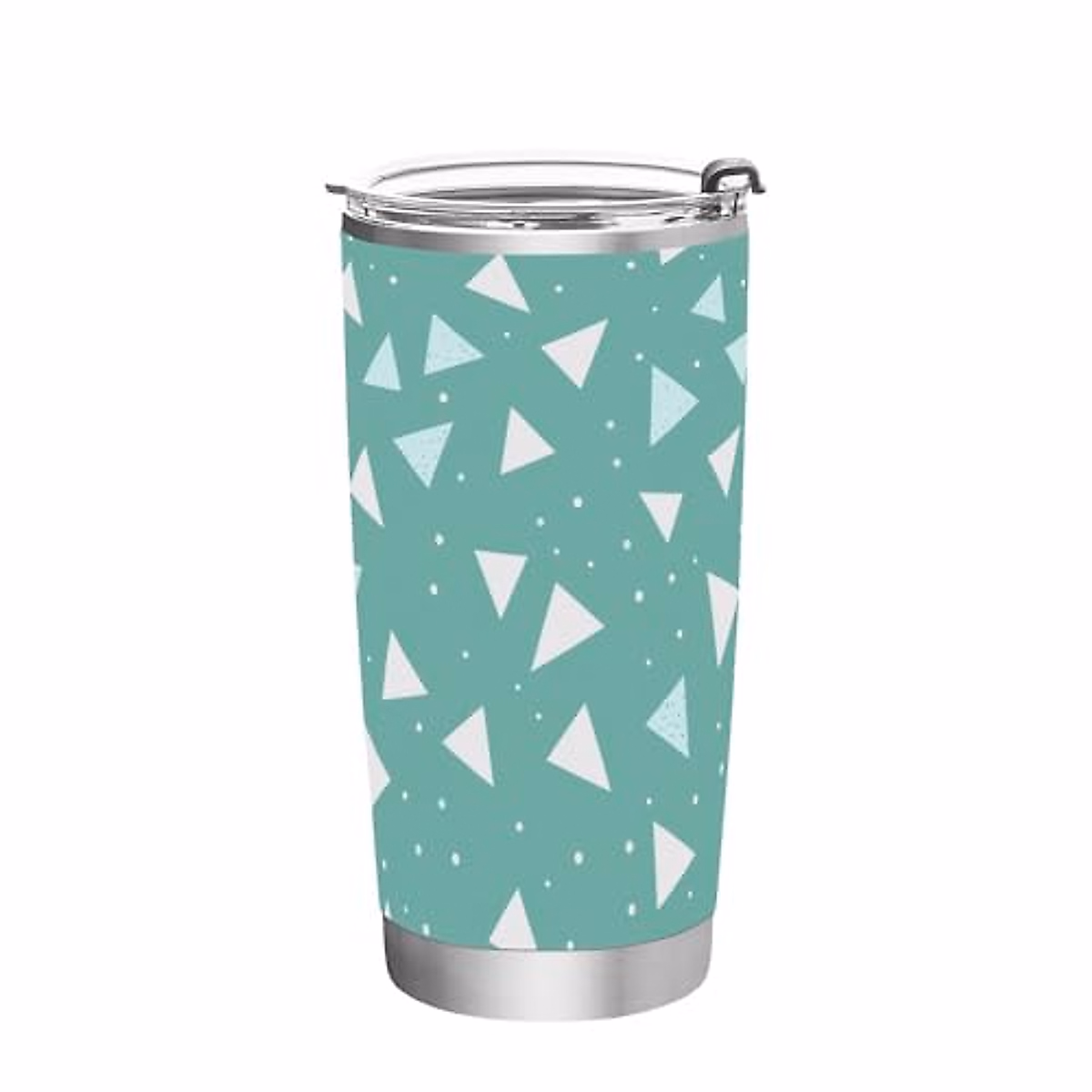Green Cute Triangle Stainless Steel mugs for hot and cold with Straw Leak Resistant Flip travel mug for Water, Iced Tea or Coffee reusable insulated tumbler 20 OZ