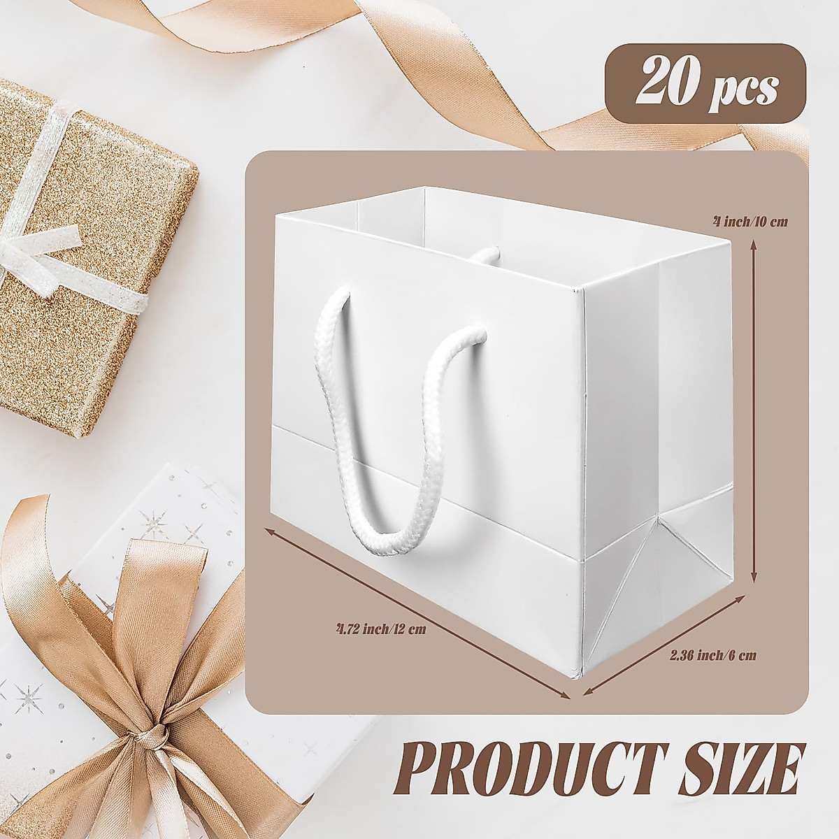 ISUSSER 20 Pack 4.7 x 2.4 x 4 Inches Extra Small Gift Bags, Mini Gift Wrap Paper Bags with Handles for Birthday Gifts, Baby Shower, Weddings, Party Favors, Graduation, Holidays, Celebrations