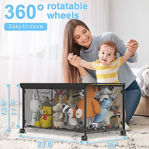 VyGrow Toy Storage, Metal Toy Box with Wheels, 72L Large Toy Chest with Lid for Toy, Clothes, Shoes, Blankets Storage, Black, 2Pack