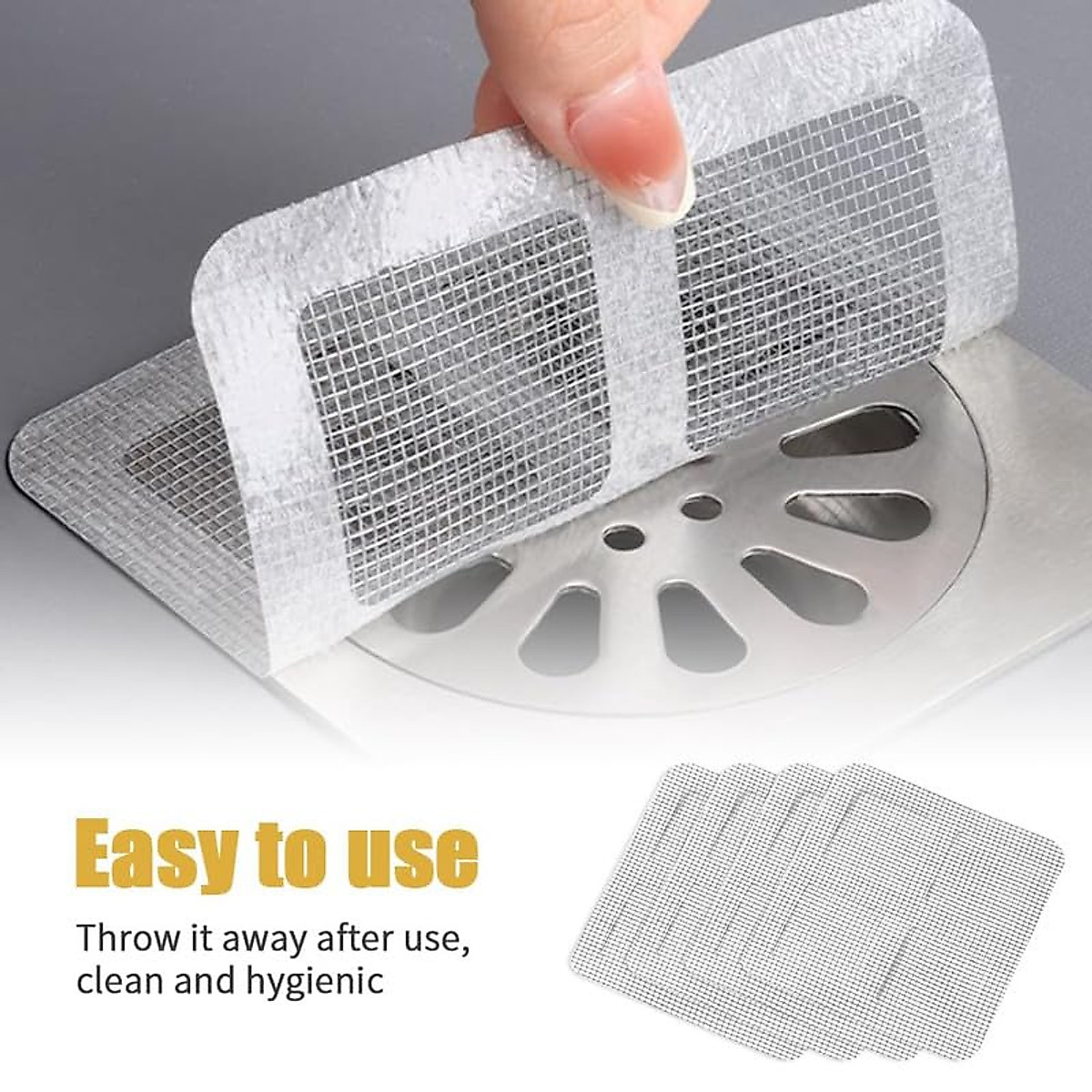 Disposable Hair Drain Stickers, 4" X 4" Disposable Shower Drain Cover Hair Catcher Mesh Stickers, Floor Drain Filter Stickers Hair Catcher, Hair Drain Sticker for Bathroom, Laundry, Bathtub(100PCS)