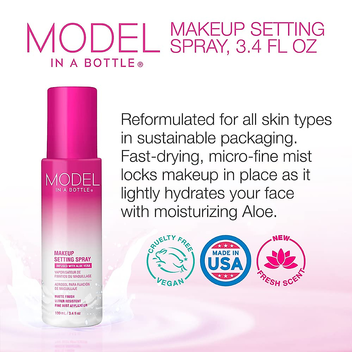 Model in a Bottle, Makeup Primer Original Setting Spray, Smooth, Matte Finish Finishing Spray, All Skin Types, 3.4 oz - 1 Pack
