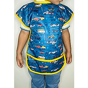 byGG Smock for Baby and Toddler Waterproof Bibs, Mess proof, Fun design, for Eating and other Activities with Catcher Easy clean, Washable