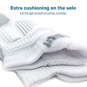 BERING Women's Athletic Running Cushioned Ankle Socks, Size 6-9, White/Grey, 6 Pairs