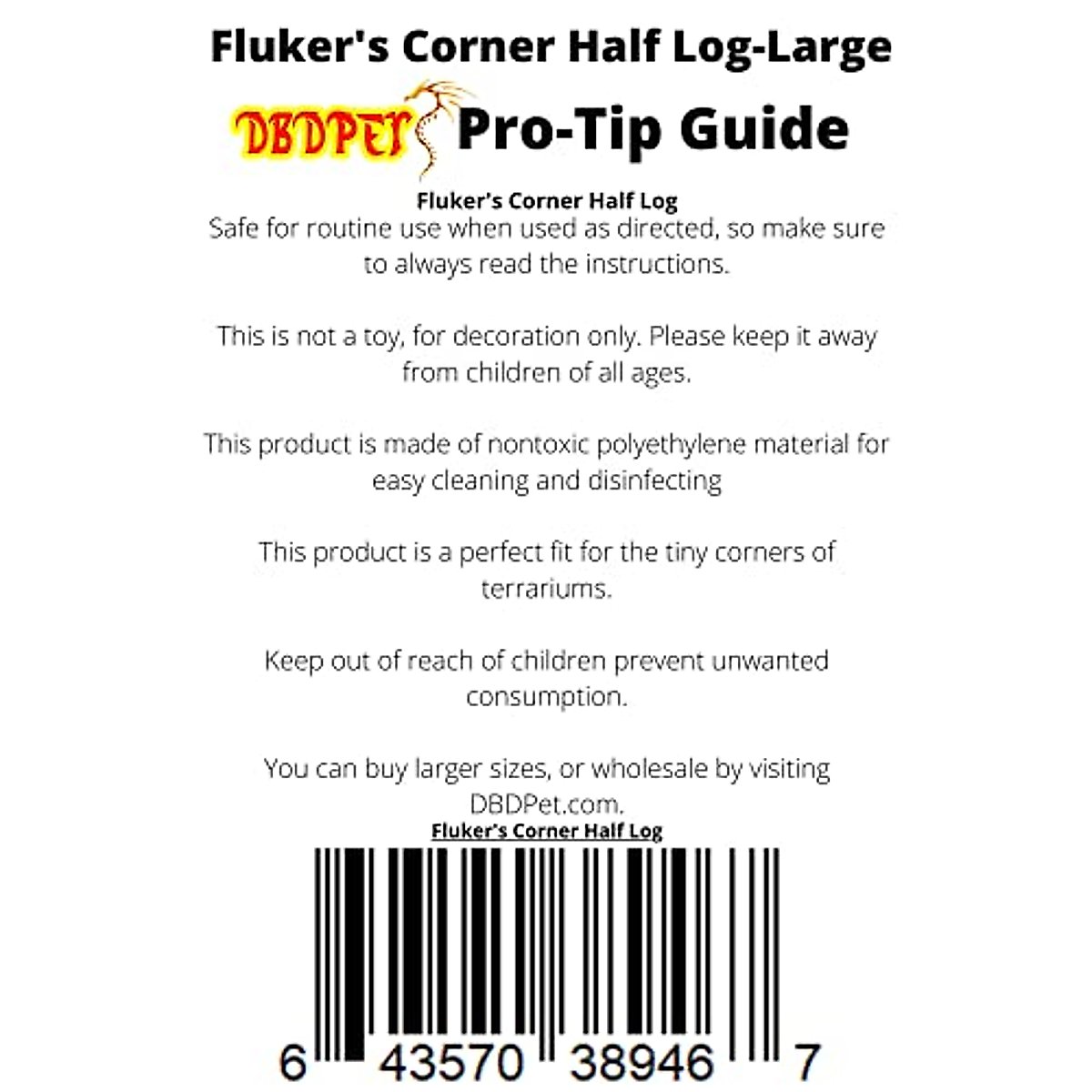 DBDPet Fluker's Reptile Corner Half Log Hideout (Large) - Includes Attached Pro-Tip Guide