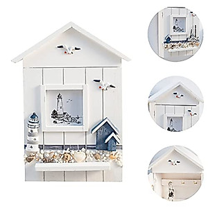 LIFKOME Mediterranean Style Key Cabinet Wood Nautical Style Wall Mounted Wooden Key Holder Storage Box Cabinet Wooden Key Box Wall Mount Hanging Decorative Handmade Key Holder Home Decor