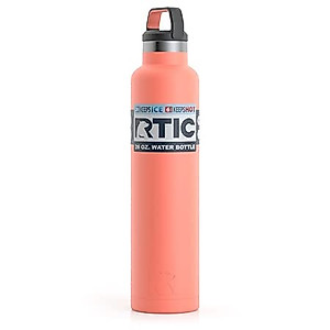 RTIC 26 oz Vacuum Insulated Water Bottle, Stainless Steel Metal, Double Wall, BPA Free, for Hot and Cold Drinks, Coral