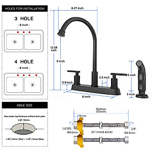 GOWIN Matte Black Kitchen Faucet,2 Handle Kitchen Sink Faucet with Side Sprayer,3 or 4 Hole Kitchen Faucet for Rv Camper Sinks,High Arc Stainless Steel Centerset Faucet