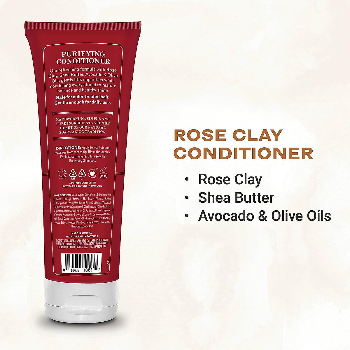 Grandpa's The Soap Company Purifying Rose Clay Conditioner - Lift Impurities While Nourishing Hair, With Rose Clay, Shea Butter & Avocado Oil, Vegan, Sulfates and Parabens Free, 8 Fl Oz