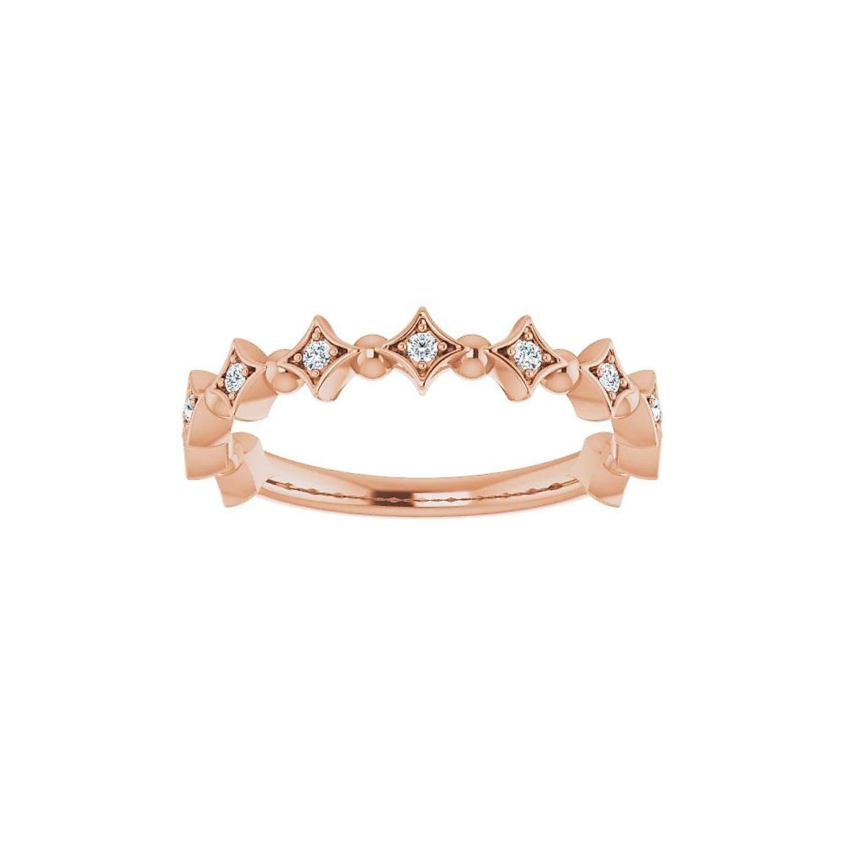 Solid 14k Rose Gold 1/10 Cttw Diamond Stackable Wedding Anniversary Ring Band - Size 7 (Width = 3.6mm)