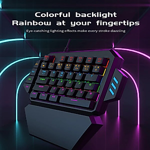 PURPLELU 39-Key Backlit Gaming Keyboard, One-Handed Mechanical Keyboard, Convenient Mini Ergonomic Game Handle, Suitable for Gamers