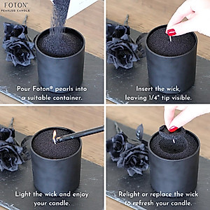 Foton Pearled Candle Colored 18 Oz - Black Unscented Non Toxic Luxury Long Lasting Powder Candles up to 120 Hours - Refillable Candle Sand with 30 Wicks for Candle Making