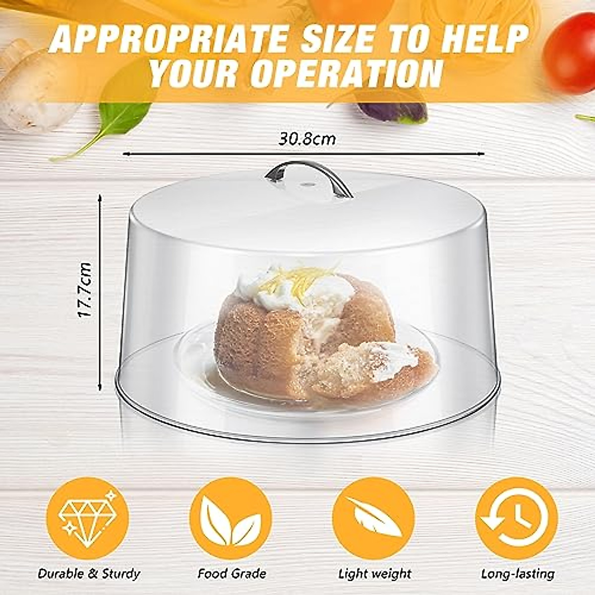 Uiifan 2 Pcs Clear Plastic Cake Cover 12 Inch Round Acrylic Cake Stand Cover 7.5'' Tall Cake Carrier Cake Dome with Metal Handle for Cake Food Stand Plate Tray Pedestal Display, Transparent