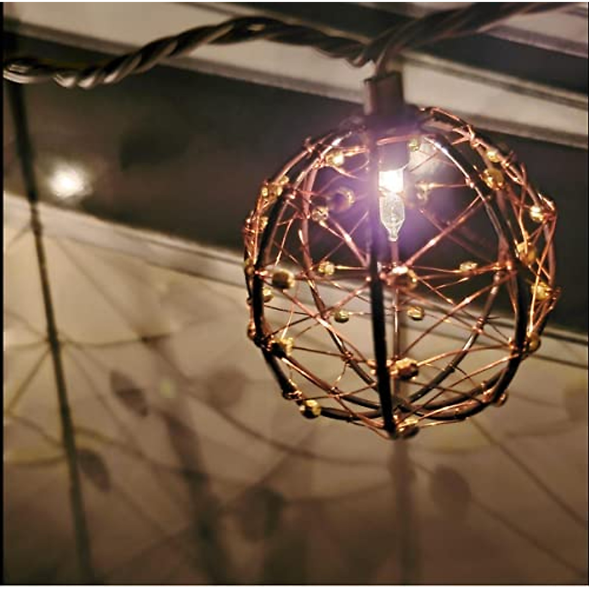 Solar Rattan Ball String Lights Outdoor Waterproof 8.5ft Led Decorative Light with Beaded Copper, Rattan Ball Outside Lighting for Christmas, Patio,Party, Backyard, Porch, Garden, Balcony, Warm White