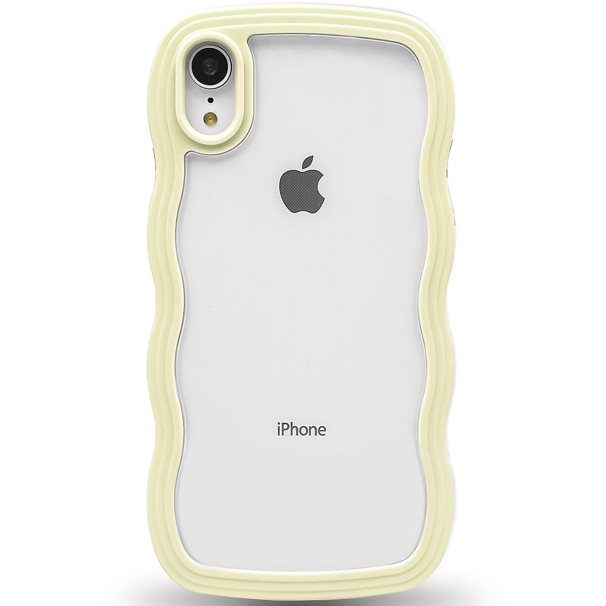 Anuck for iPhone XR Case Wavy Edge Clear Back Design, Anti-Slip Grip Cute Wave Curly Frame Shape Shockproof Soft TPU & Hard Bumper Protective Phone Case Cover for Women Girls, Yellow