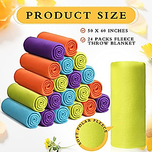 24 Packs Fleece Throw Blanket Soft Lightweight Fleece Blanket Warm Cozy Throw Bulk Blanket for Bed Couch Sofa Home Office Wedding Gifts Suitable for Seasons, 50 x 60 Inches (Bright Color)