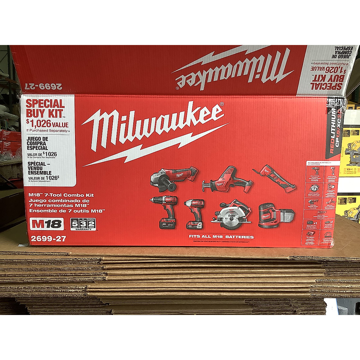 Milwaukee M18 18-Volt Lithium-Ion Cordless Combo Kit (7-Tool) with Two Batteries, Charger and Contractor Bag