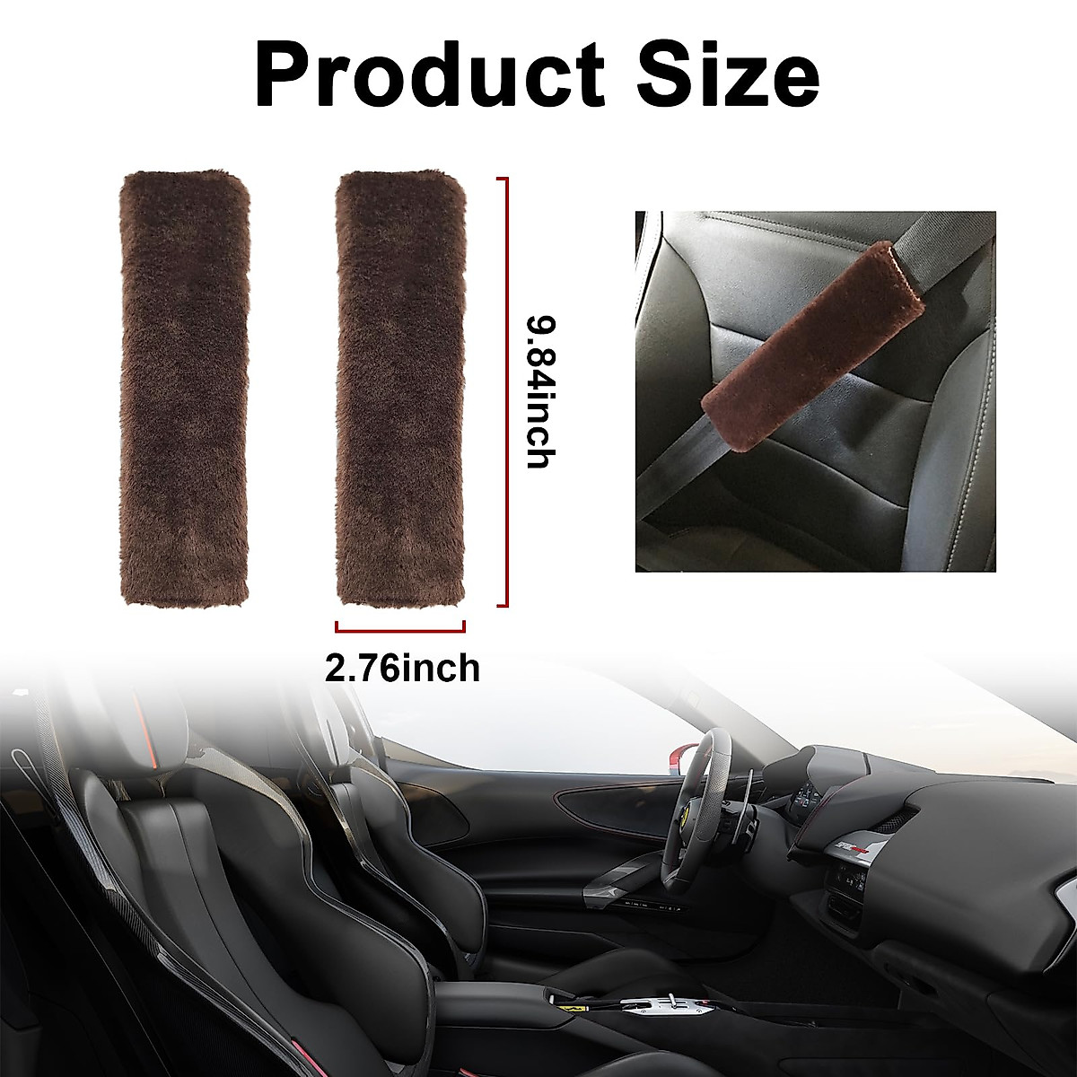 Ziciner 2 Packs Car Seatbelt Covers Shoulder Pad, Universal Soft Faux Sheepskin Shoulder Cover for Comfortable Driving, Fluffy Seat Belt Protector Help to Protect Your Neck and Shoulder (Coffee)