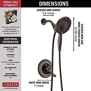 Delta Faucet Linden 17 Series Dual-Function Shower Faucet, Shower Trim Kit with 4-Spray In2ition 2-in-1 Dual Hand Held Shower Head with Hose, Venetian Bronze T17294-RB-I (Valve Not Included)