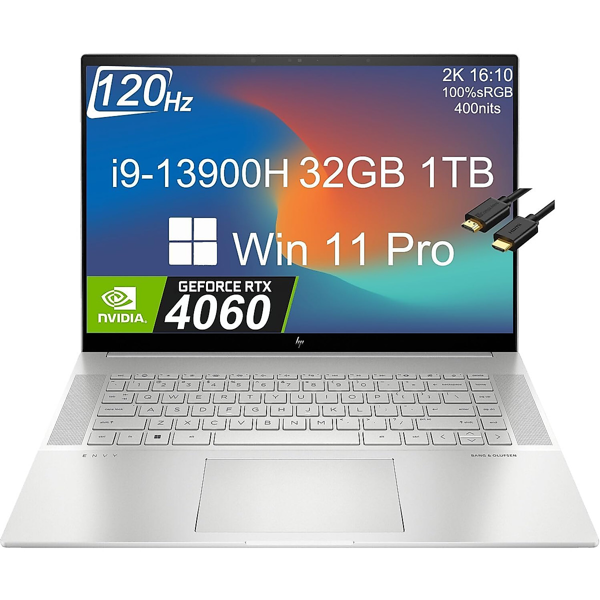 HP Envy 16 16.0" 120Hz 2K Touchscreen (Intel 13th Gen i9-13900H, 32GB DDR5 RAM, 1TB SSD, NVIDIA GeForce RTX 4060 8GB) Workstation & Backlit Gaming Laptop, IST HDMI Cable, WiFi 6E, Win 11 Pro, Sliver