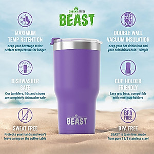 Beast 30 oz Tumbler Stainless Steel Vacuum Insulated Coffee Ice Cup Double Wall Travel Flask (Purple)