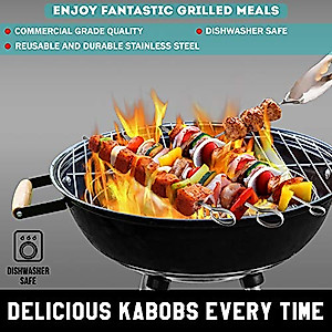 [48 Pack] 12” Stainless Steel Flat Metal Skewers - Kabob Grilling Sticks, BBQ Mediterranean Mexican Cocktail Party, for Appetizers Shish Kebab Meat Fruits Vegetables Picks, Dishwasher Safe