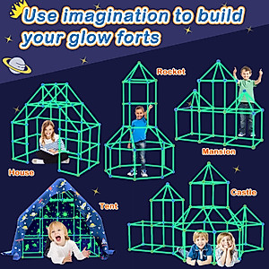 160PCS Kids Fort Building Kit Glow in the Dark Build a Fort with Blanket STEM Educational Toys for 4 5 6 7 8 9 10 11 12 Years Boys Girls Ultimate Construction Gift DIY Forts Builder Set Indoor Outdoor