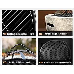 LEAYAN Garden Fire Pit Grill Bowl Grill Barbecue Rack Fire Pits Outdoor Garden Burning Fire Pit BBQ Grill Table - 23“, Outdoor Burning Fire Bowl with Spark Screen Cover and Poker