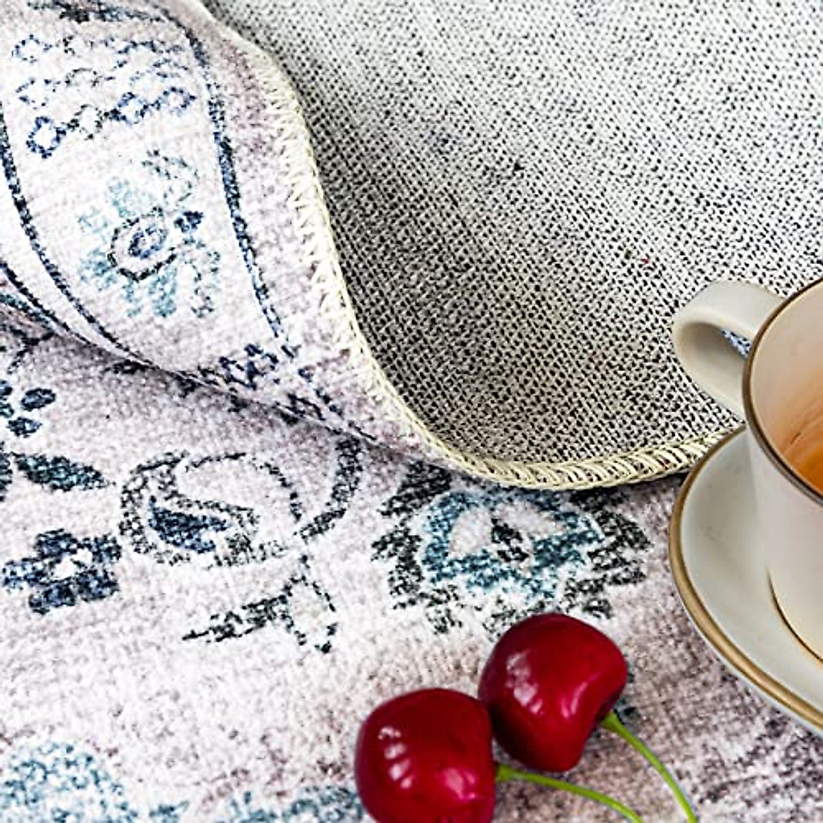 Fashriend FAZ Washable Doormat Boho Chic Medallion Trellis Distressed Non-Slip Foldable Washable Area Rug 2'×3' Stairway Entryway Silver Purple Multi