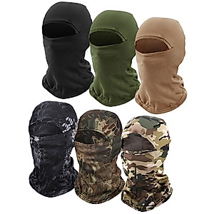 6 Pieces Balaclava Face Mask Motorcycle Windproof Camouflage Fishing Face Cover Winter Ski Mask (Black, Khaki, Army Green, Printed Black, Printed Green, Dark Green)