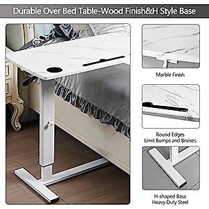 BeGyoku Overbed Table,Hospital Bed Table,Pneumatic Bed Tables Adjustable Over The Bed with Hidden Wheels&USB Port,Mobile Laptop Table Cart and Rolling Bedside Table with Tray Hospital Home Use-White