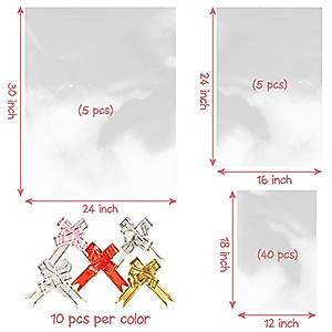 50pcs Cellophane Bags 3 Sizes Cellophane Wrap for Gift Baskets 24x30 16x24 12x18 Large Clear Packaging Bags with 50 Pull Bows for Gift Wrapping Plastic Gift Bags Easter Basket