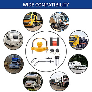 Keyed Alike Trailer Receiver Lock& Coupler Lock Kit, 1/2" and 5/8" Dia Dual Bent Pin Hitch Lock, 1/4” Dia 3/4” Inch Span Coupler Lock,Universal Tow Ball Lock Fits 1-7/8",2' 2-5/16" Coupler Yellow