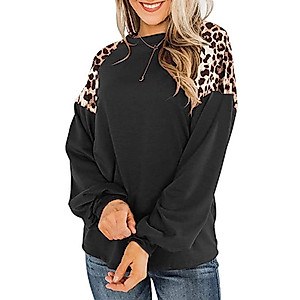 Black Leopard Print Tunic Tops for Women 2023 Fall Trendy Long Sleeve Shirts Plus Size Dressy Casual Animal Cheetah Crewneck Sweatshirts Fashion Outfits Clothes 2X XXL