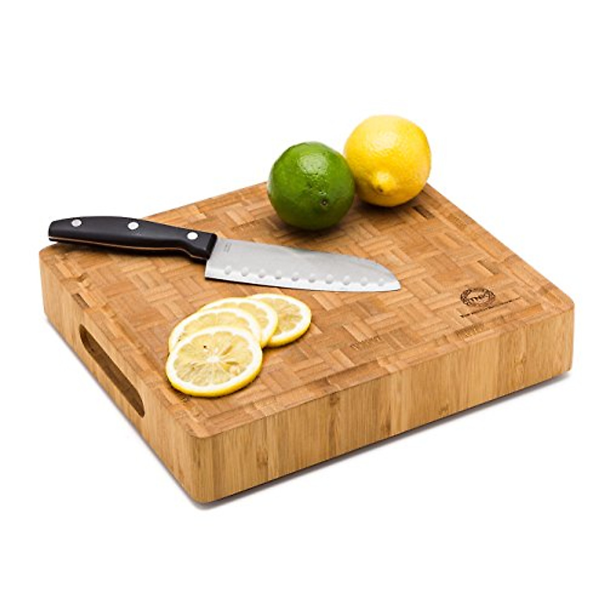 Small End Grain Bamboo Cutting Board | Professional, Butcher Block | Non-Slip Rubber Feet