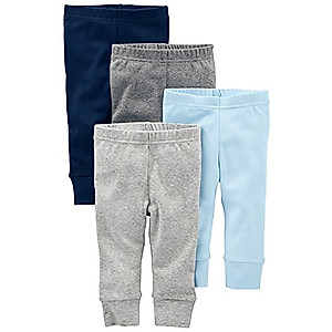 Simple Joys by Carter's Baby Boys' Cotton Pants, Pack of 4, Blue/Grey/White, 0-3 Months