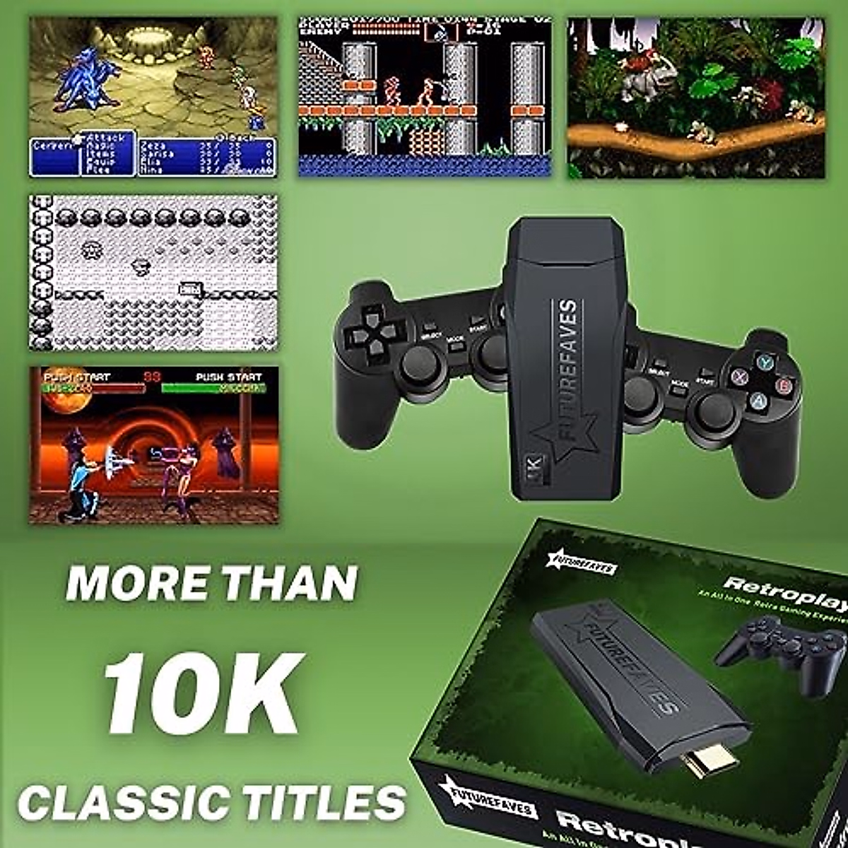 Retroplay- an All in One Retro Gaming Experience, Retro Play Game Console, Retro Play Game Stick, Retro Wand Classic Games,Retro Plug and Play Video Games for TV, 10000+ Games, 4K HDMI +2 Gamepads