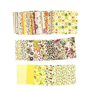 Shulemin 50Pcs 4" x 4" Cotton Craft Fabric Vintage Cotton Fabric Bundle Printed Floral Patchwork Plain Cloth Floral Precut Fabrics for DIY Sewing Quilting Scrapbooking Yellow
