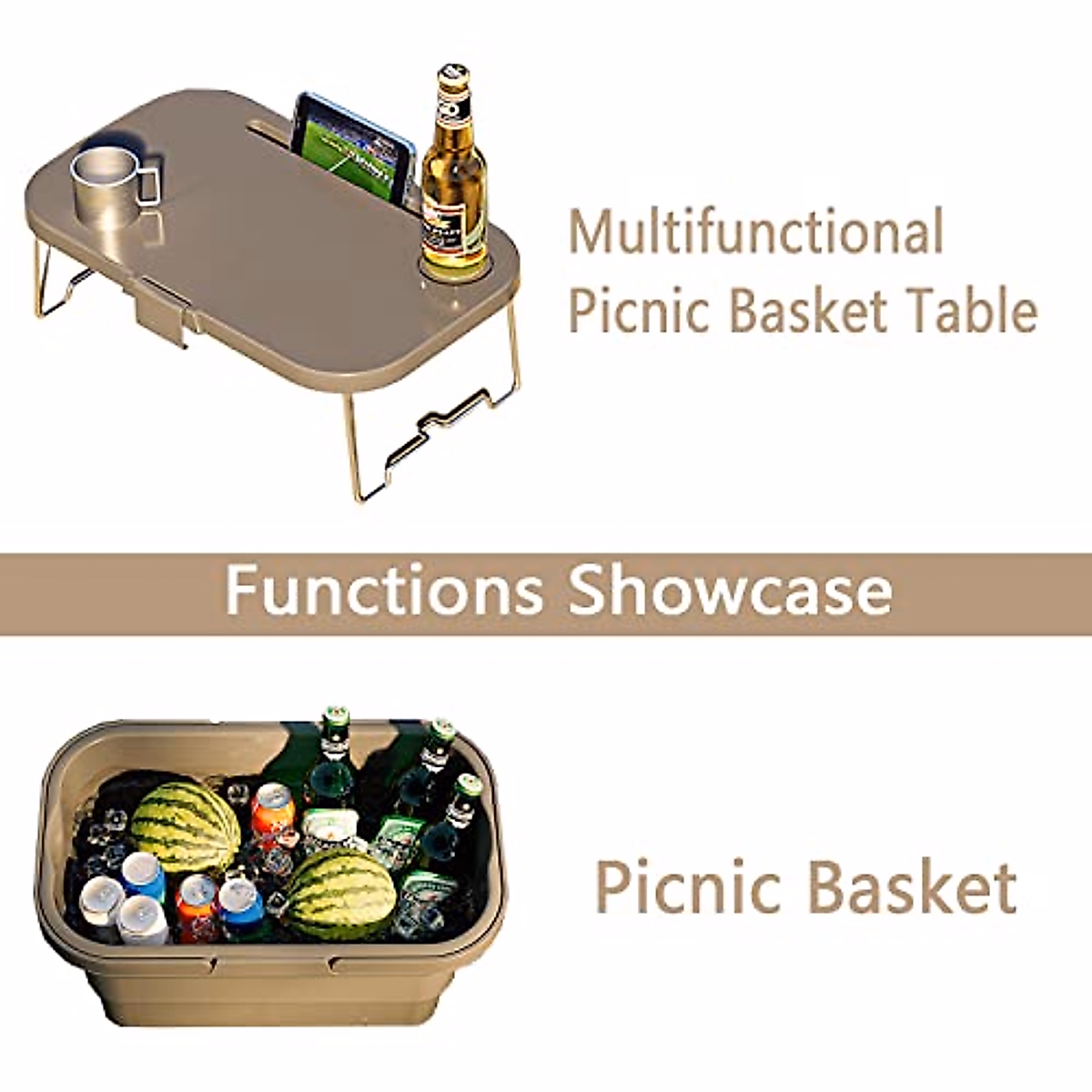 Collapsible Camping Basket,Foldable Picnic Basket with Handle,Picnic Basket with Table,Portable Outdoor Picnic Basket,Plastic Picnic Basket with Lid and Handles for Home Kitchen Picnic Outdoor BBQ