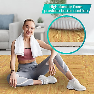 Yes4All Interlocking Floor Mats with Border – Foam, Gym Floor Mats with EVA Interlocking Tiles (12 Square Feet – Oak Wood Light – 12 Tiles)