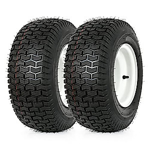 WEIZE 16x6.50-8 Lawn Mower Tires with Rim, 3" Offset Hub, 3/4" Bearing, 16x6.5-8 Tractor Turf Tire, 4 Ply Tubeless, 615lbs Capacity, Set of 2