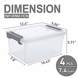 Citylife 4 Packs 7.4 QT Plastic Storage Bins with Lids Stackable Storage Containers for Organizing Large Multi-Purpose Shoe Box, Clear White