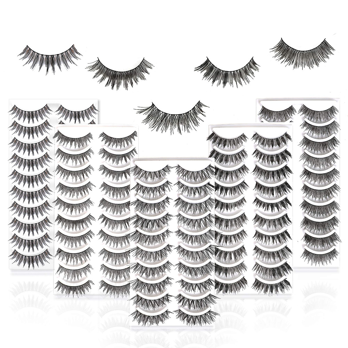 50 Pairs 5 Styles MUSELASH False eyelashes set professional 100% Handmade natural, glamorous, demi wispies, volume multipacks, cotton band, 10 Pairs Eyes Lashes Each