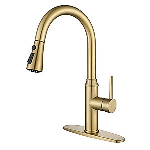 Gold Kitchen Faucet with Sprayer,Single Handle Kitchen Sink Faucet with Pull Out Sprayer, Champagne Bronze,Arofa