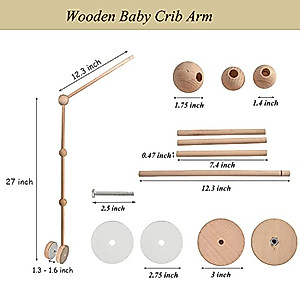 Yimisya Wooden Baby Crib Arm - Anti-Slip Crib Mobile Bed Bell Holder Arm DIY Mobile Hanger Kit for Crib & Nursery Decor