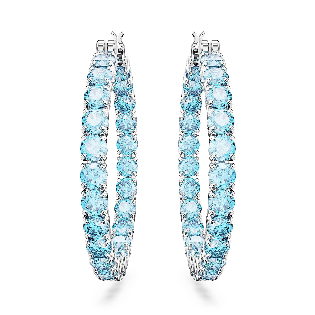 Swarovski Matrix Hoop Earrings with Round Cool Blue Crystals on Rhodium Finished Settings, Part of the Swarovski Matrix Collection