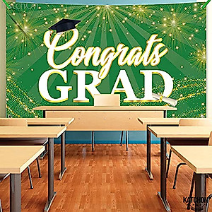 Big, Congrats Grad Banner Green - 72x44 Inch | Green Glitter Class of 2022 Banner - No DIY, 10 Feet | Graduation Banner for Class of 2022 Decorations | Graduation Decorations 2022 Green and Black