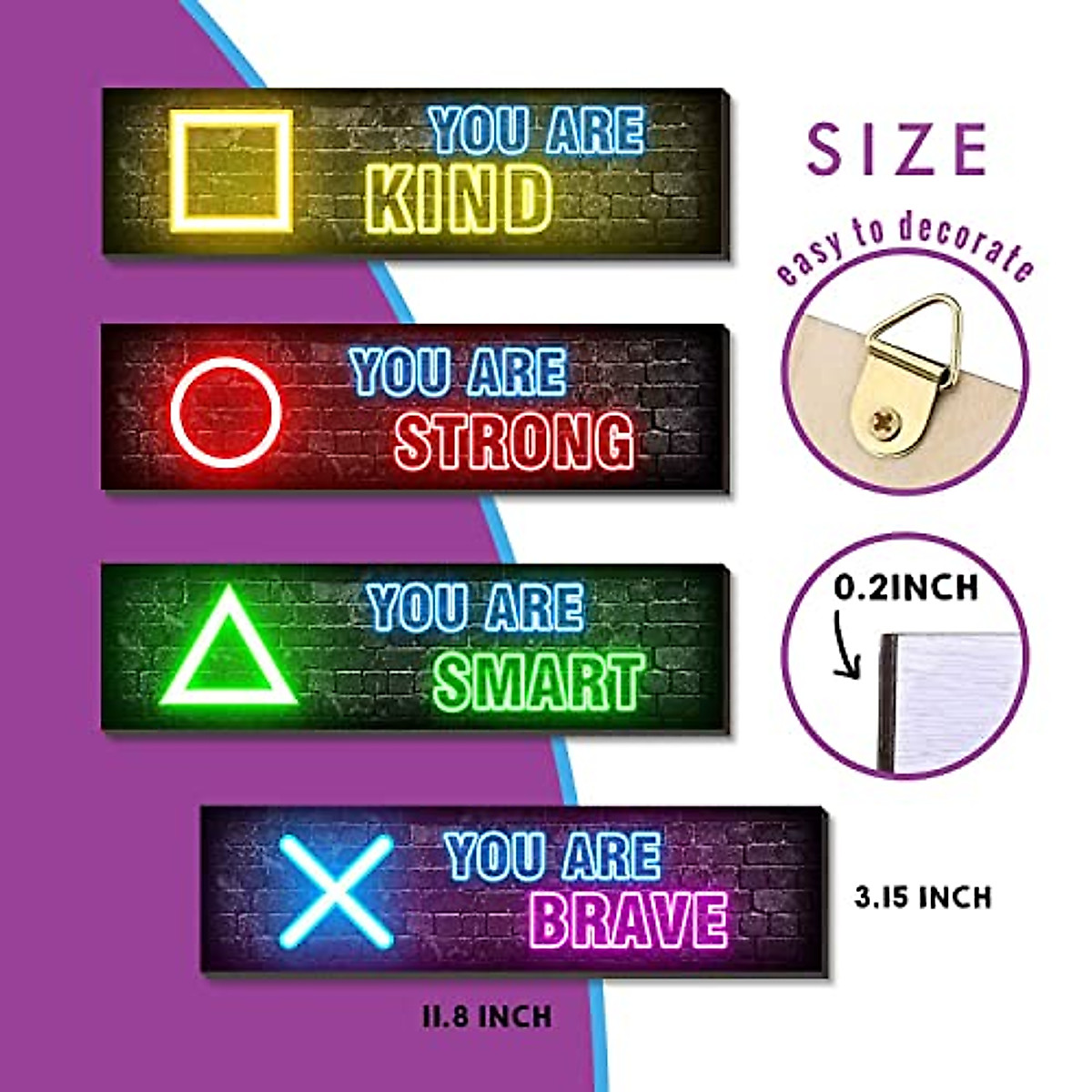 Neon Gaming Wall Decor Set of 4 - Boys Room Decorations for Bedroom, Neon Gaming Art Print Game Plaque Wall Art Decorations Perfect Teenager Gift for Kids Room Decoration（MC12）