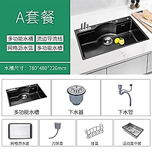 JGQGB Large Single Tank Kitchen 304 Stainless Steel Sink Stepped Multifunctional Sink Integrated Sink 78*48cm ( Color : E , Size : 78*48cm )